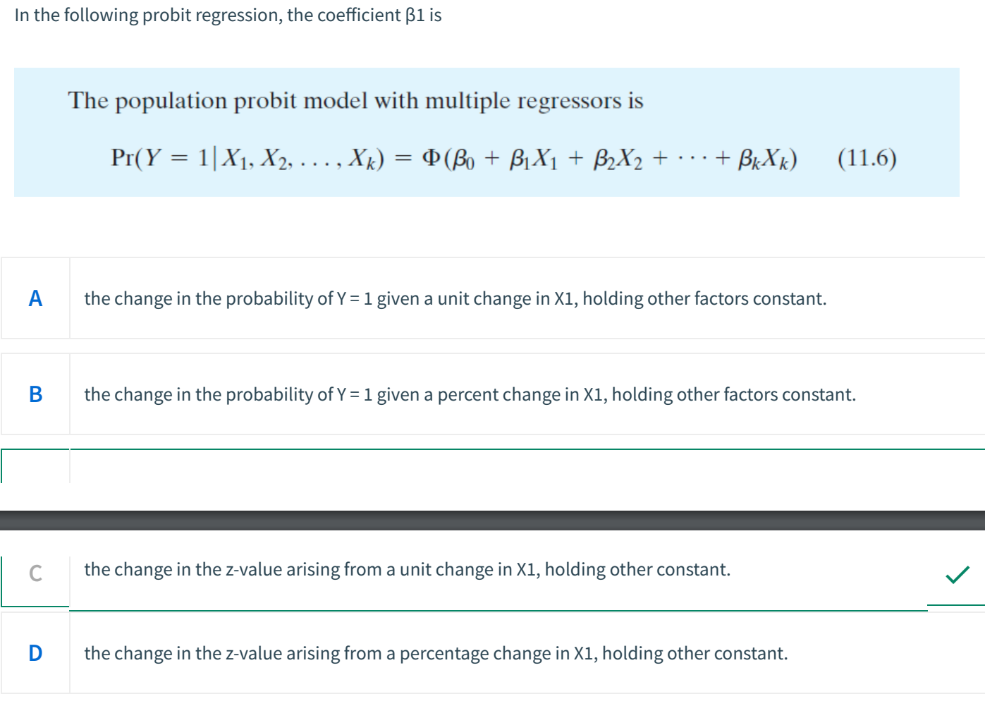 Solved In the following probit regression, the coefficient | Chegg.com