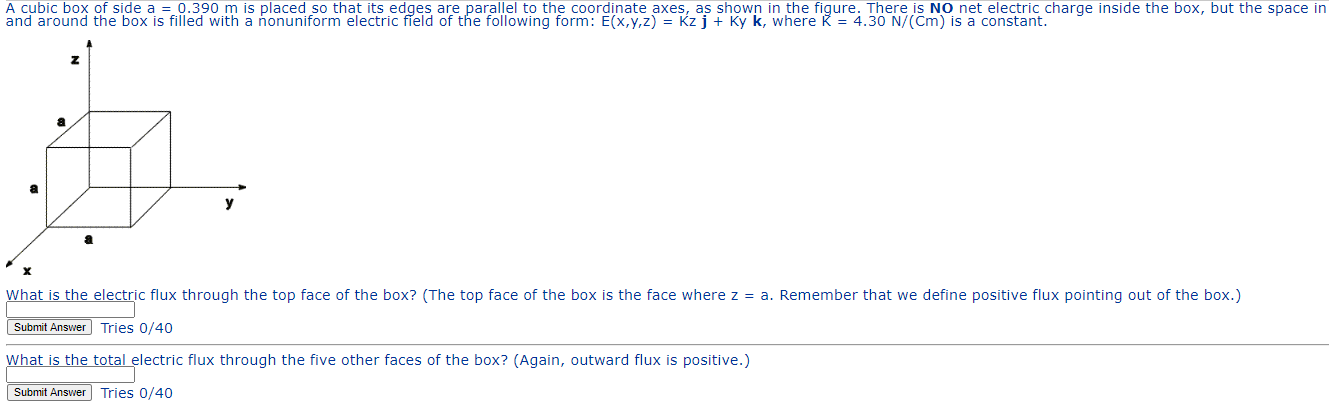 Solved A cubic box of side a = 0.390 m is placed so that its | Chegg.com