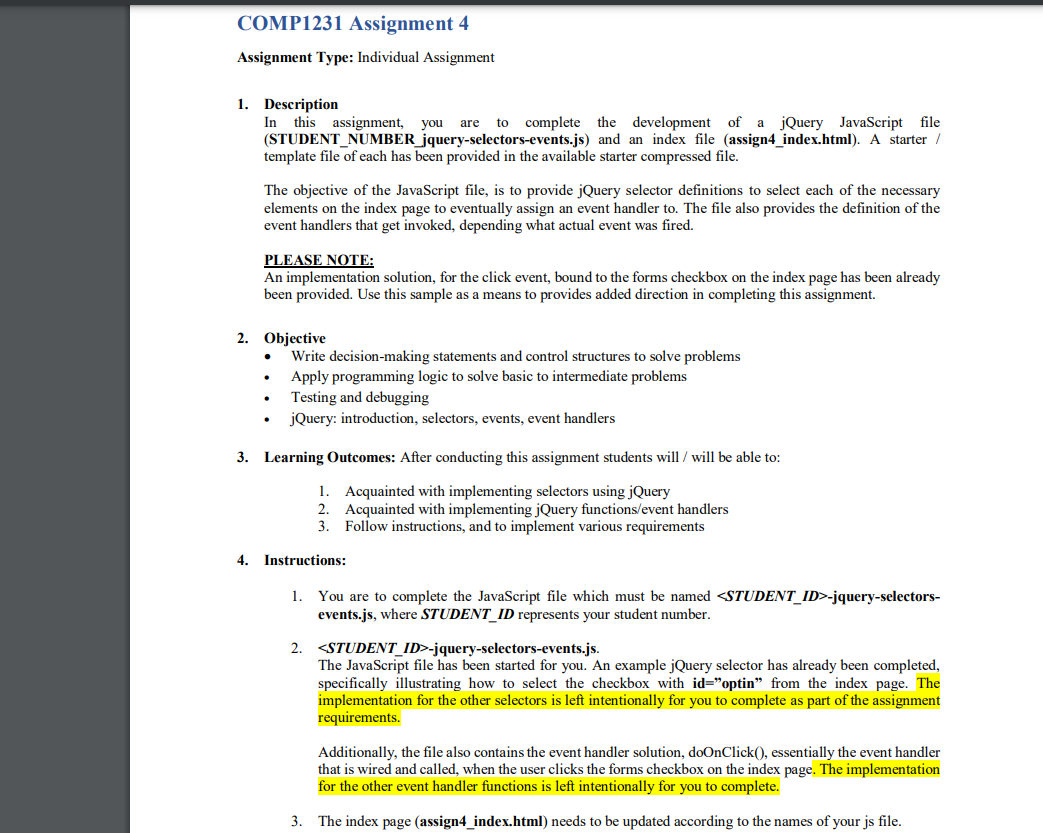 Solved COMP1231 Assignment 4 Assignment Type: Individual | Chegg.com