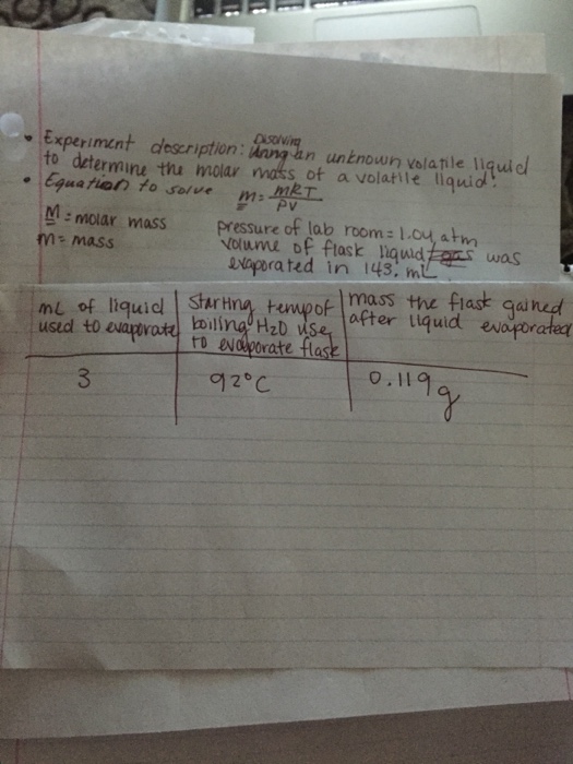 Solved Experiment description: Disolving an unknown volatile | Chegg.com