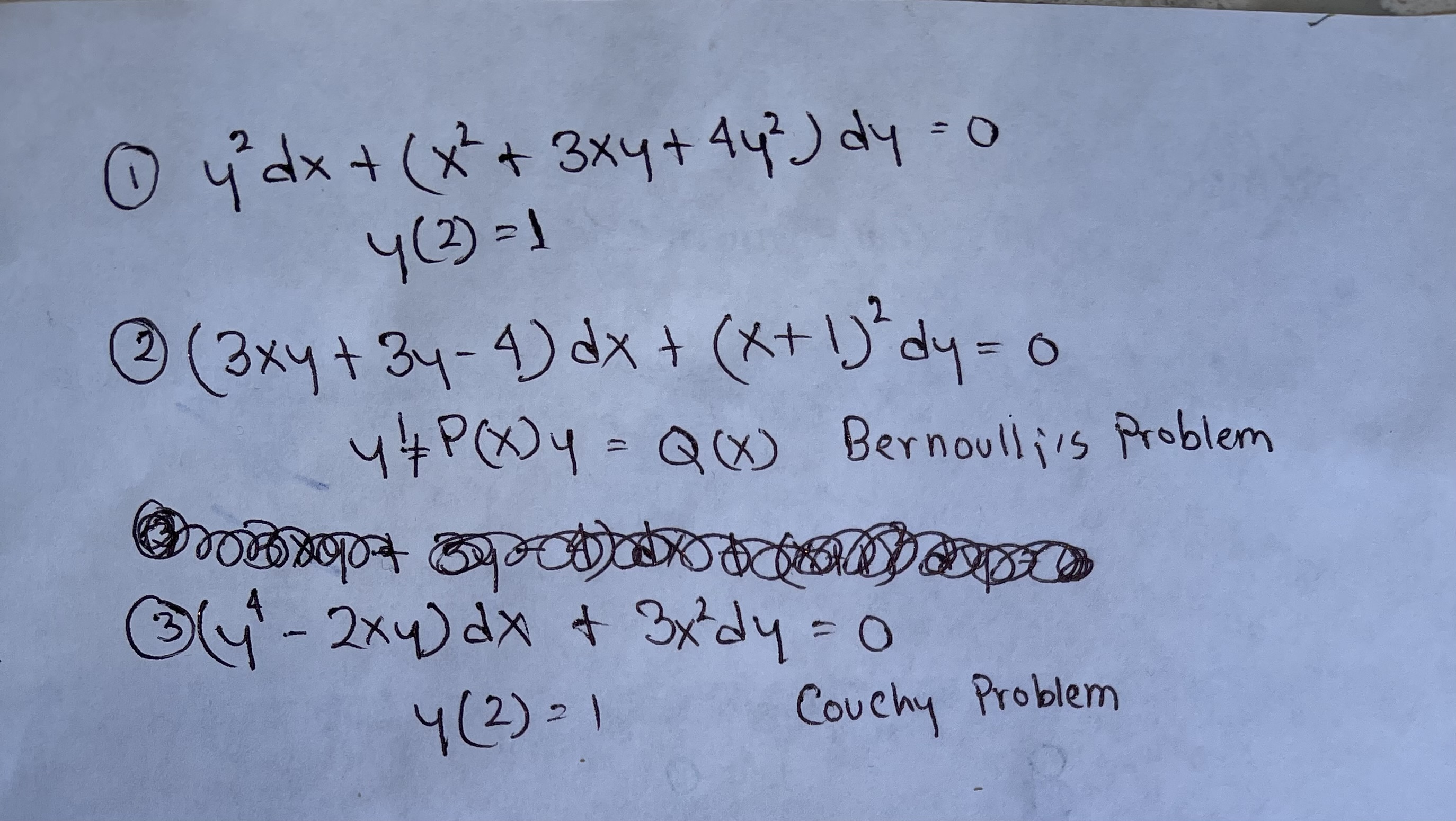 Solved (1) y2dx+(x2+3xy+4y2)dy=0y(2)=1 (2) | Chegg.com
