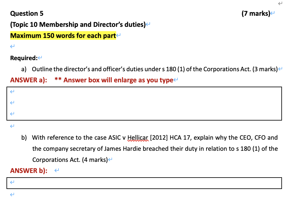Solved b) With reference to the case ASIC v Hellicar [2012] | Chegg.com