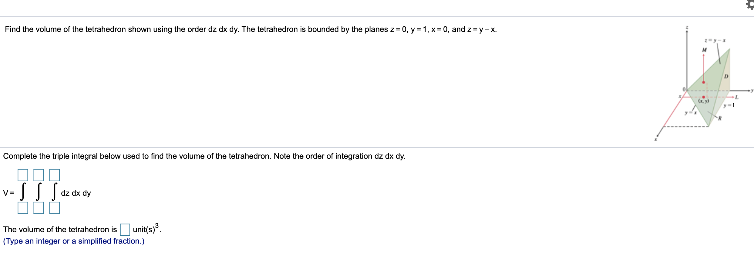 Solved Find the volume of the tetrahedron shown using the | Chegg.com