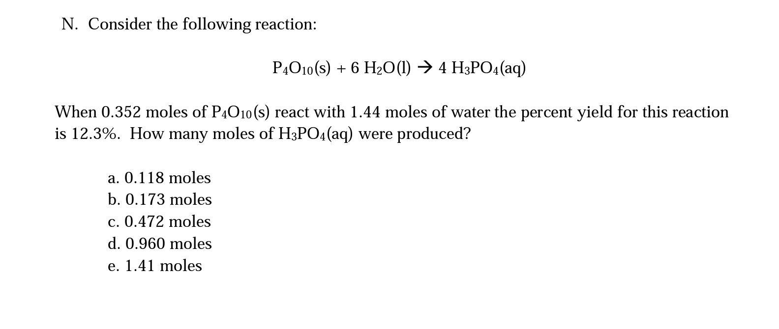 Solved N. Consider the following reaction: P4O10( | Chegg.com