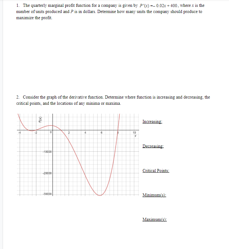 Solved 1. The quarterly marginal profit function for a | Chegg.com