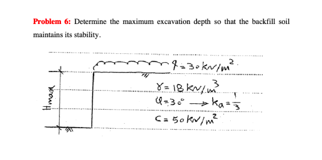 Solved Problem 6: Determine the maximum excavation depth so | Chegg.com