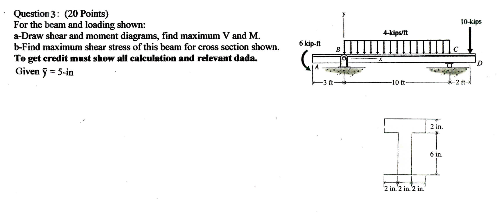 [Solved]: Question 3: (20 Points) For the beam and loading