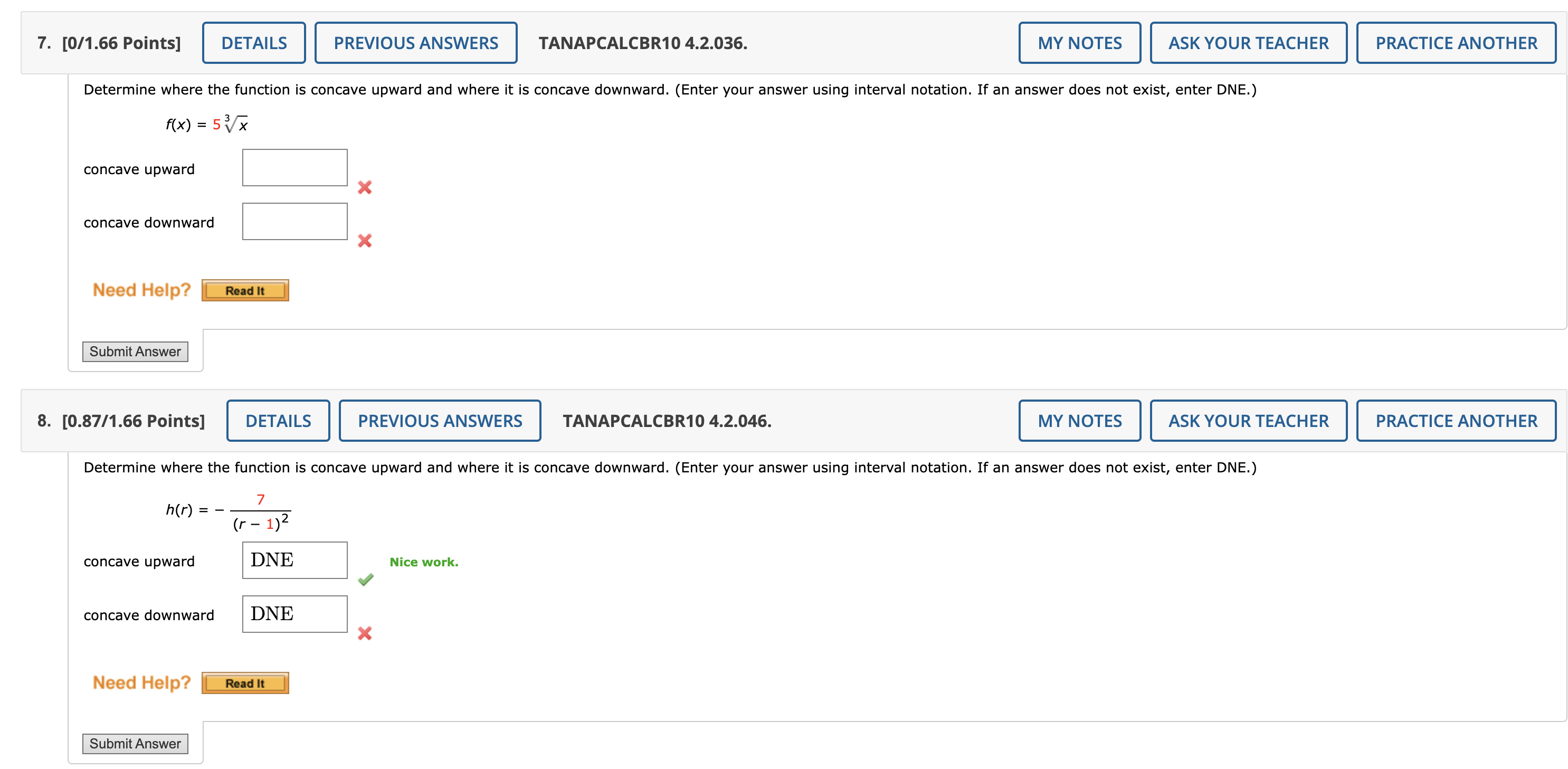 Solved [0/1.66 Points] TANAPCALCBR10 4.2.036. f(x)=53x | Chegg.com