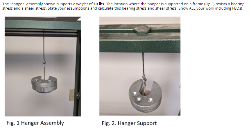 Solved The "hanger" assembly shown supports a weight of 10 | Chegg.com