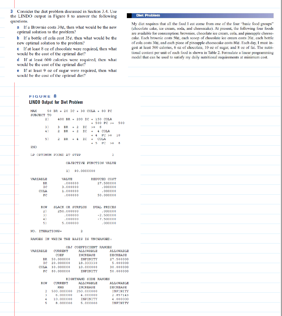 Diet Problem a 3 Consider the diet problem discussed | Chegg.com
