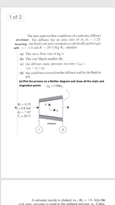 Solved 1 of 2 The inlet and exit flow conditions of a | Chegg.com
