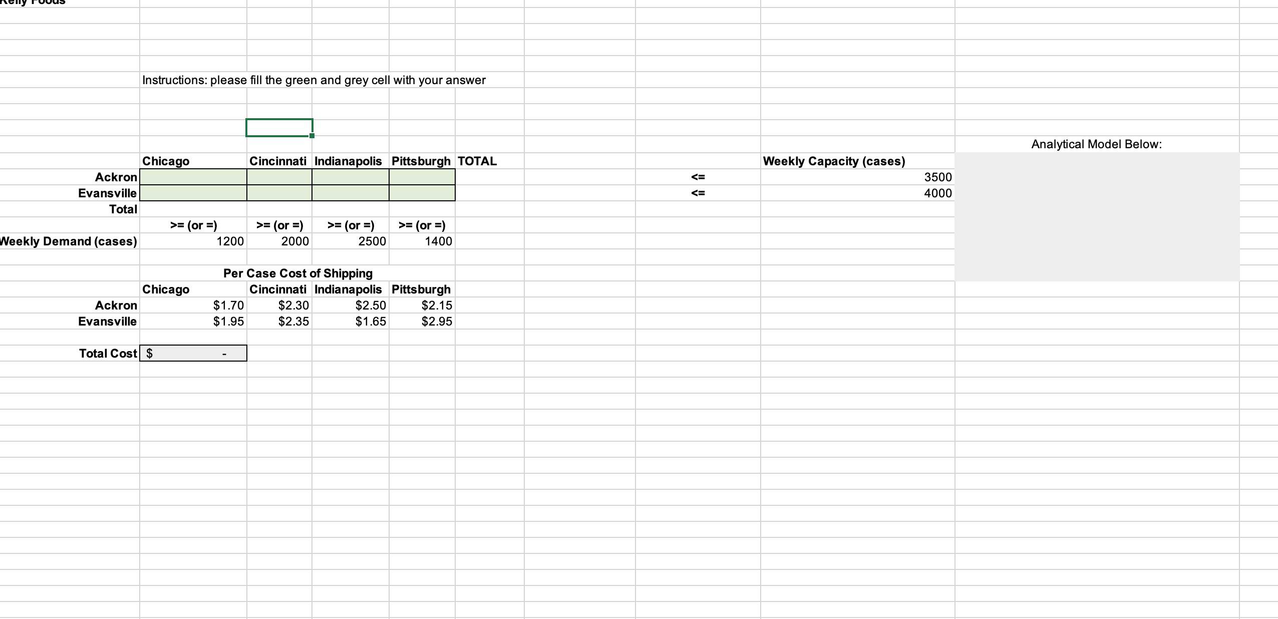 Instructions: please fill the green and grey cell | Chegg.com