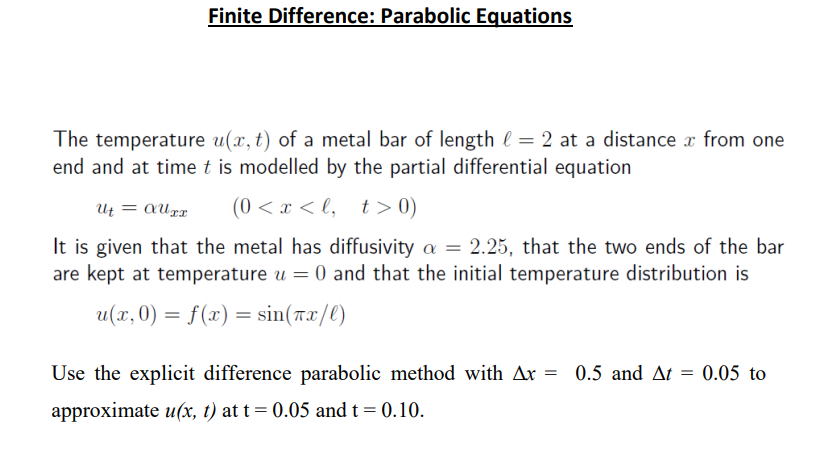 Solved Finite Difference: Parabolic Equations The | Chegg.com