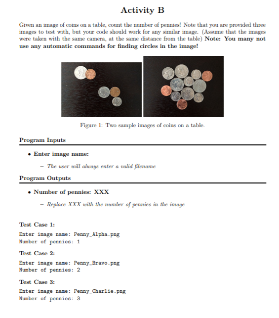 Solved Activity B Given an image of coins on a table, count | Chegg.com