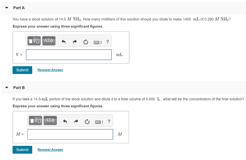 Solved Part A.) You have a stock solution of 14.0 M NH3. How | Chegg.com