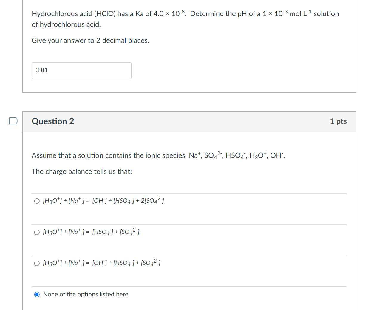 Solved Hydrochlorous acid (HClO) has a Ka of 4.0×10−8. | Chegg.com