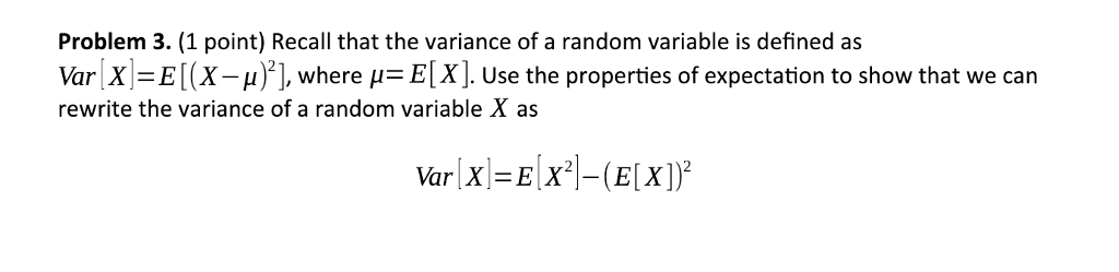 Solved Recall that the variance of a random variable is | Chegg.com