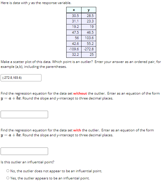 Solved Here is data with y as the response variable. Make a | Chegg.com