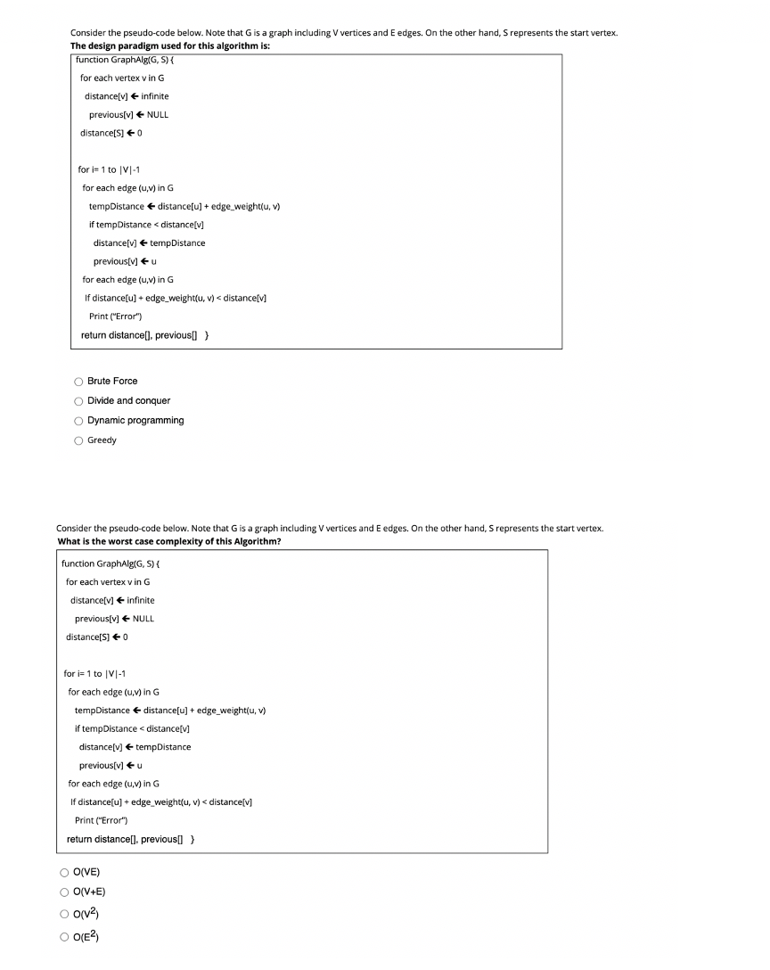 Solved Consider the pseudo-code below. Note that is a graph | Chegg.com
