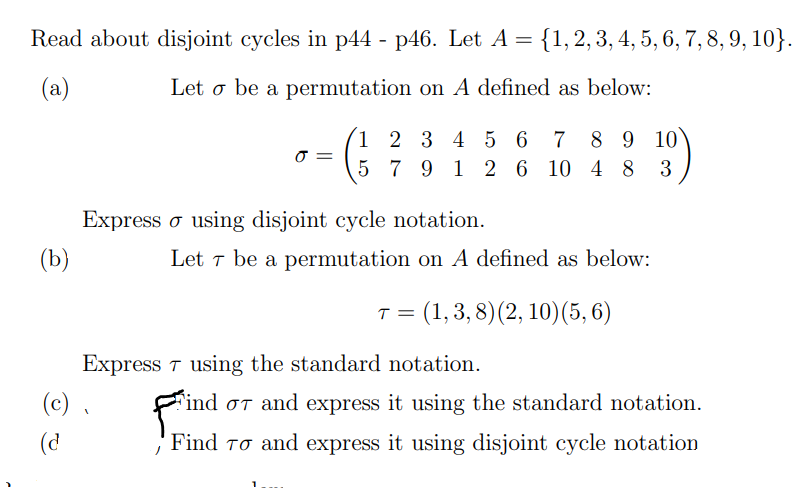Solved Read about disjoint cycles in p44 - p46. Let | Chegg.com