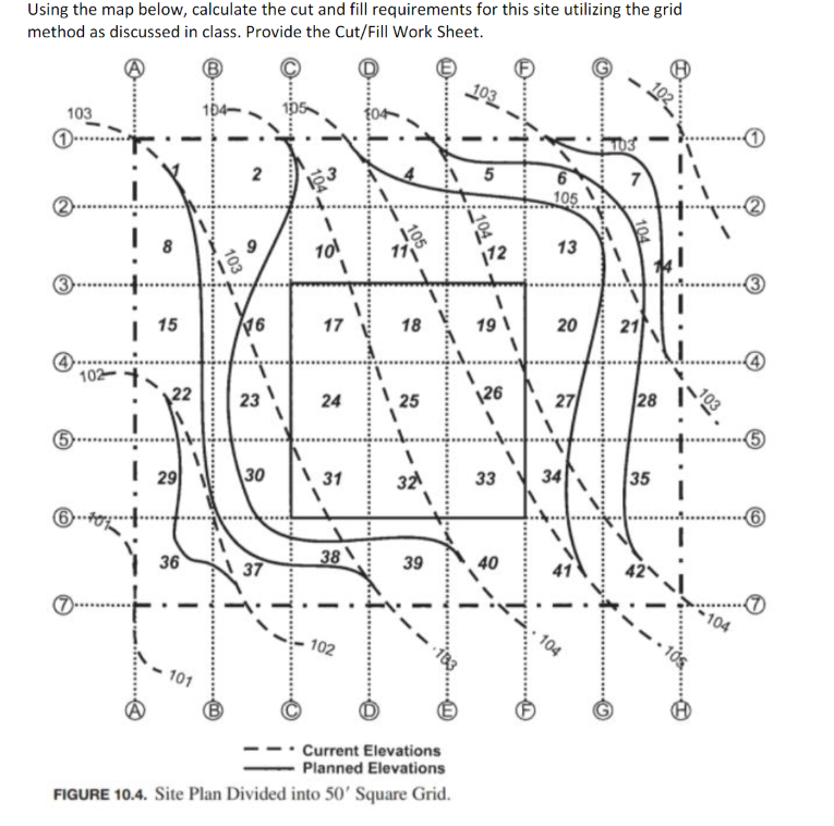 Solved Using the map below, calculate the cut and fill | Chegg.com