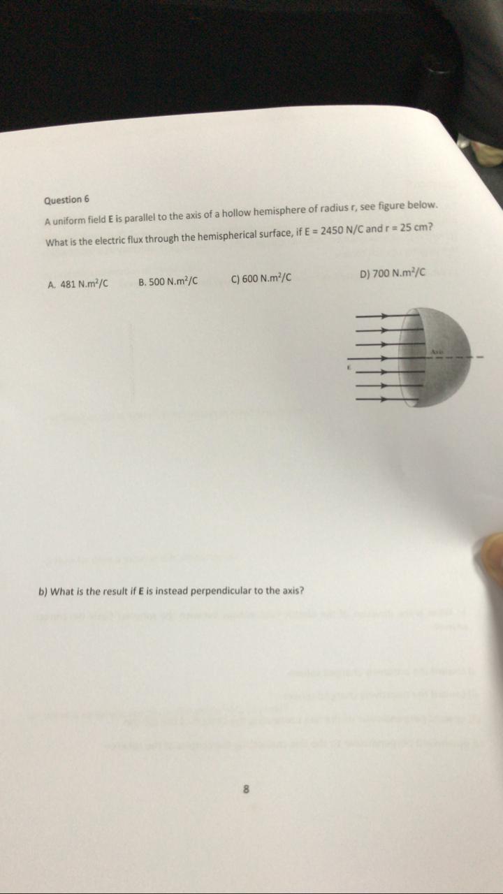 Solved Question 6 A uniform field E is parallel to the axis | Chegg.com