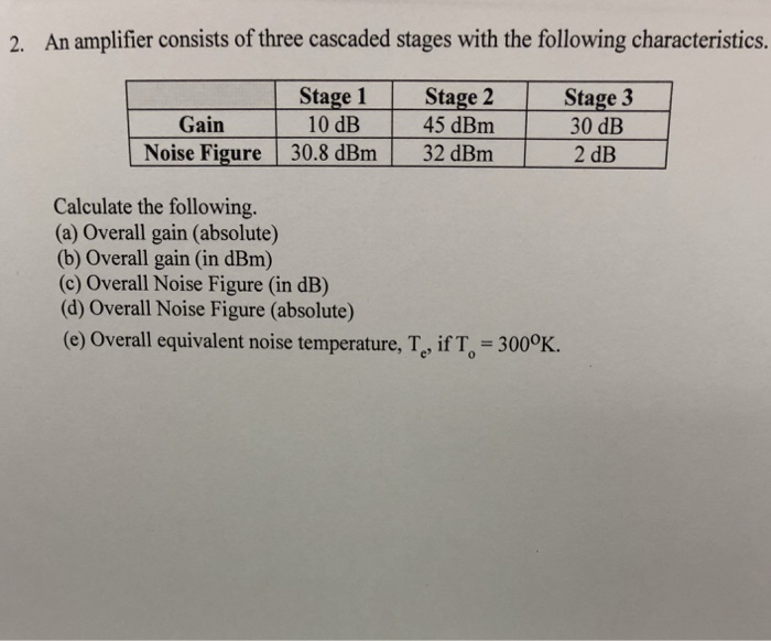Solved 2. An amplifier consists of three cascaded stages | Chegg.com