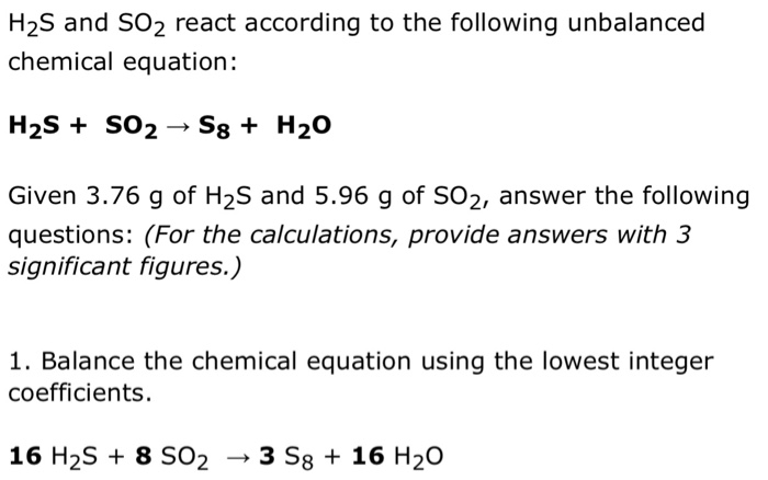 Solved H2S and SO2 react according to the following | Chegg.com
