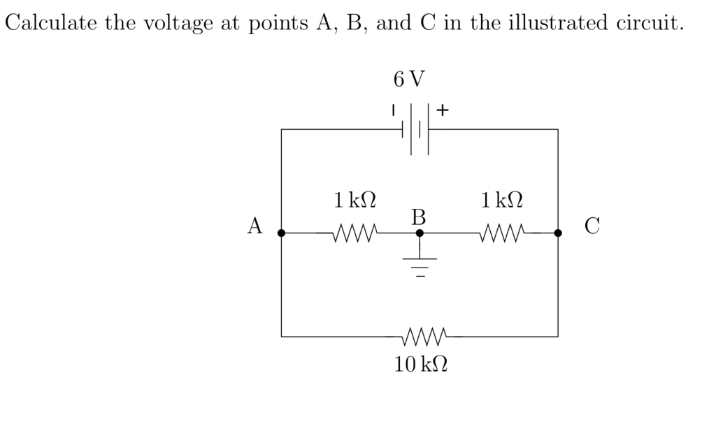 Solved Calculate the voltage at points A, B, and C in the | Chegg.com