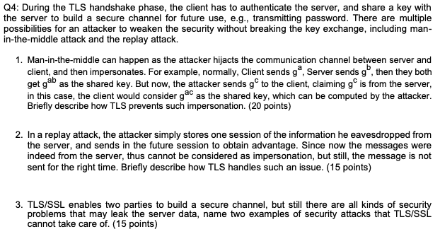 Solved Q4: During the TLS handshake phase, the client has to | Chegg.com