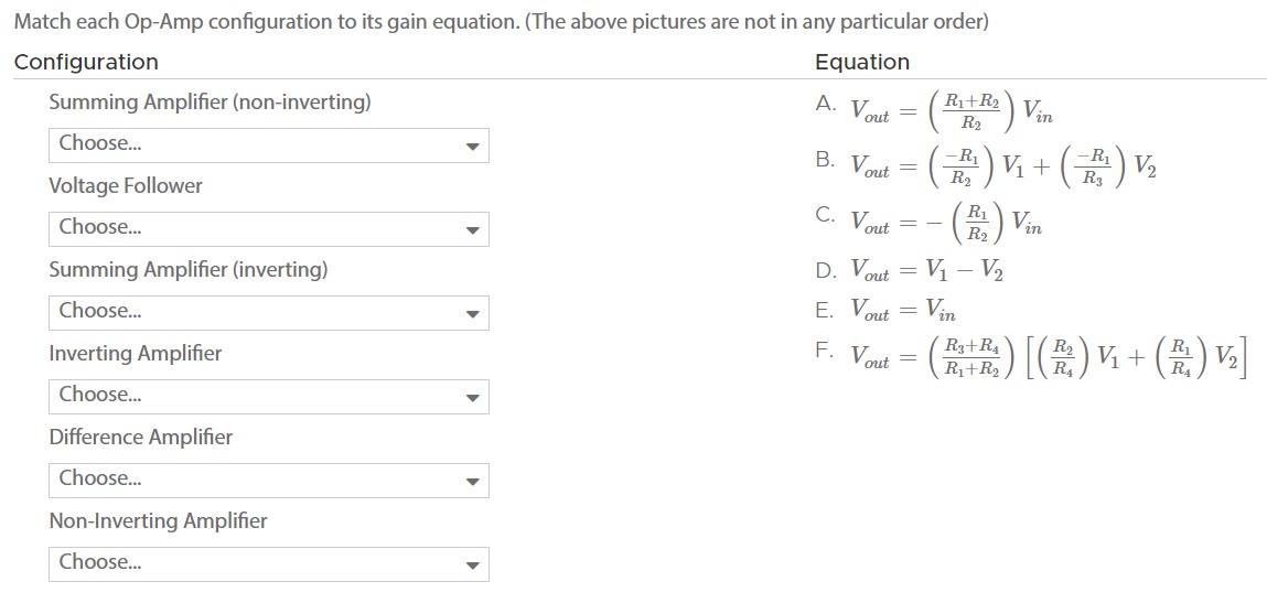Solved ConfigurationsMatch each Op-Amp configuration to its | Chegg.com