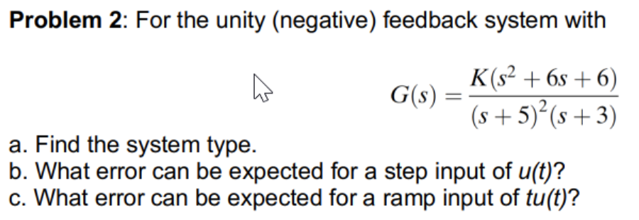 Solved Problem 2: For the unity (negative) feedback system | Chegg.com