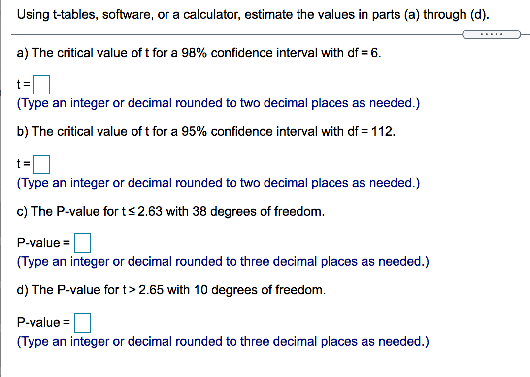 Solved Using t-tables, software, or a calculator, estimate | Chegg.com