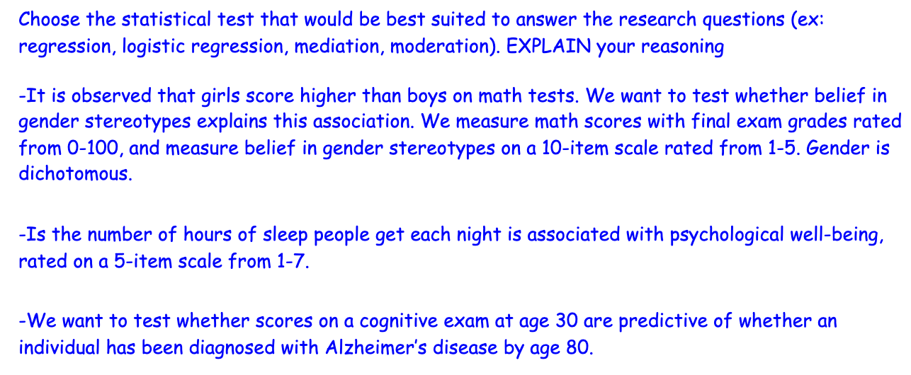 Solved Choose the statistical test that would be best suited | Chegg.com