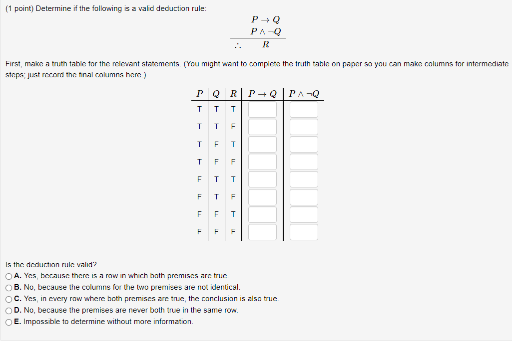 Solved (1 point) Determine if the following is a valid | Chegg.com