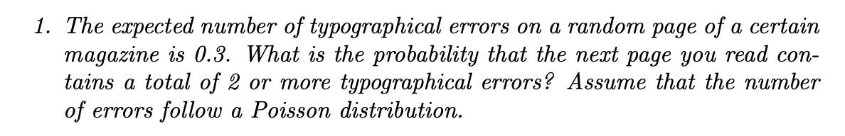 Solved The expected number of typographical errors on a | Chegg.com