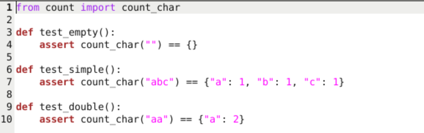 Solved 1 2 def count_char(input): 3 4 Counts the number of | Chegg.com