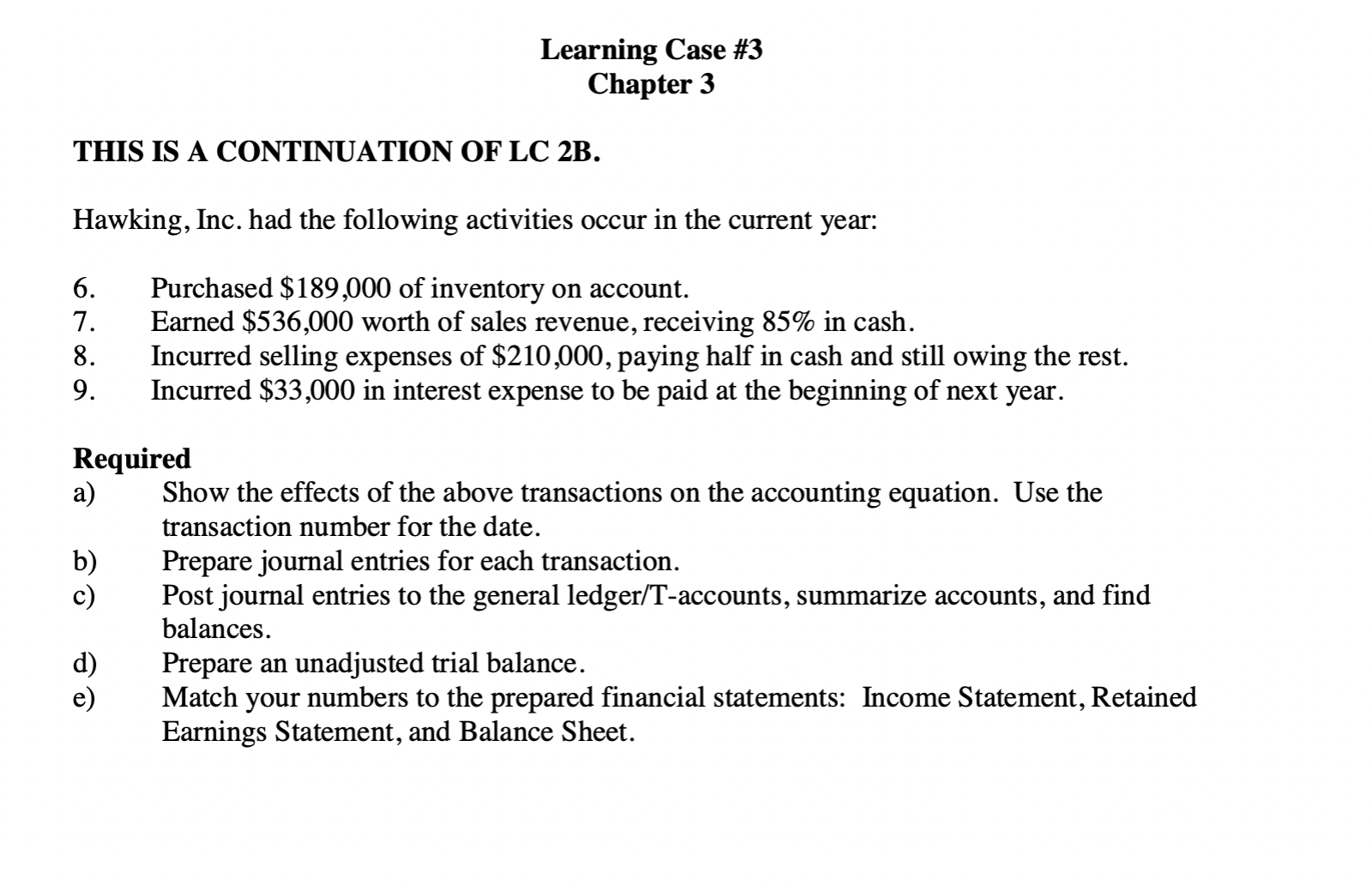 Solved THIS IS A CONTINUATION OF LC 2B. Hawking, Inc. had | Chegg.com