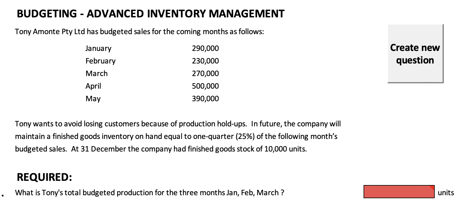 Solved This is a Budgeting Question, PLEASE SHOW THE WORKING | Chegg.com