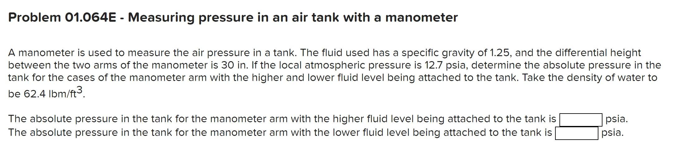 Solved Problem 01.064E - Measuring pressure in an air tank | Chegg.com