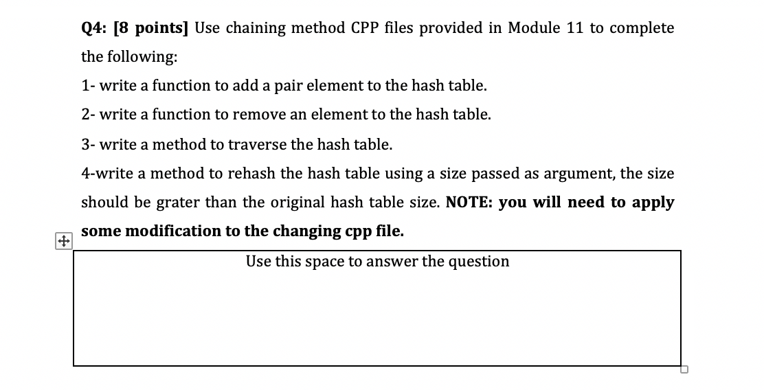 Solved Q4: [8 points] Use chaining method CPP files provided | Chegg.com