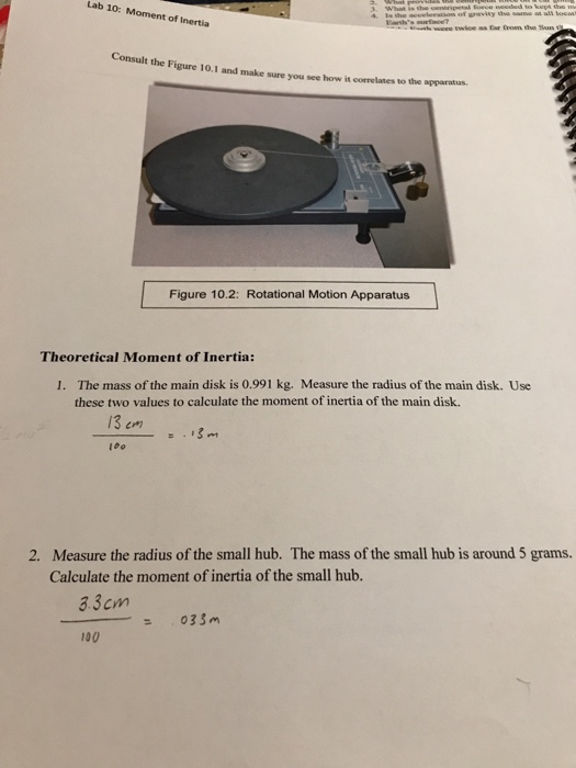 Solved Lab 10: Moment of Inertia inertia of a disk. First, | Chegg.com