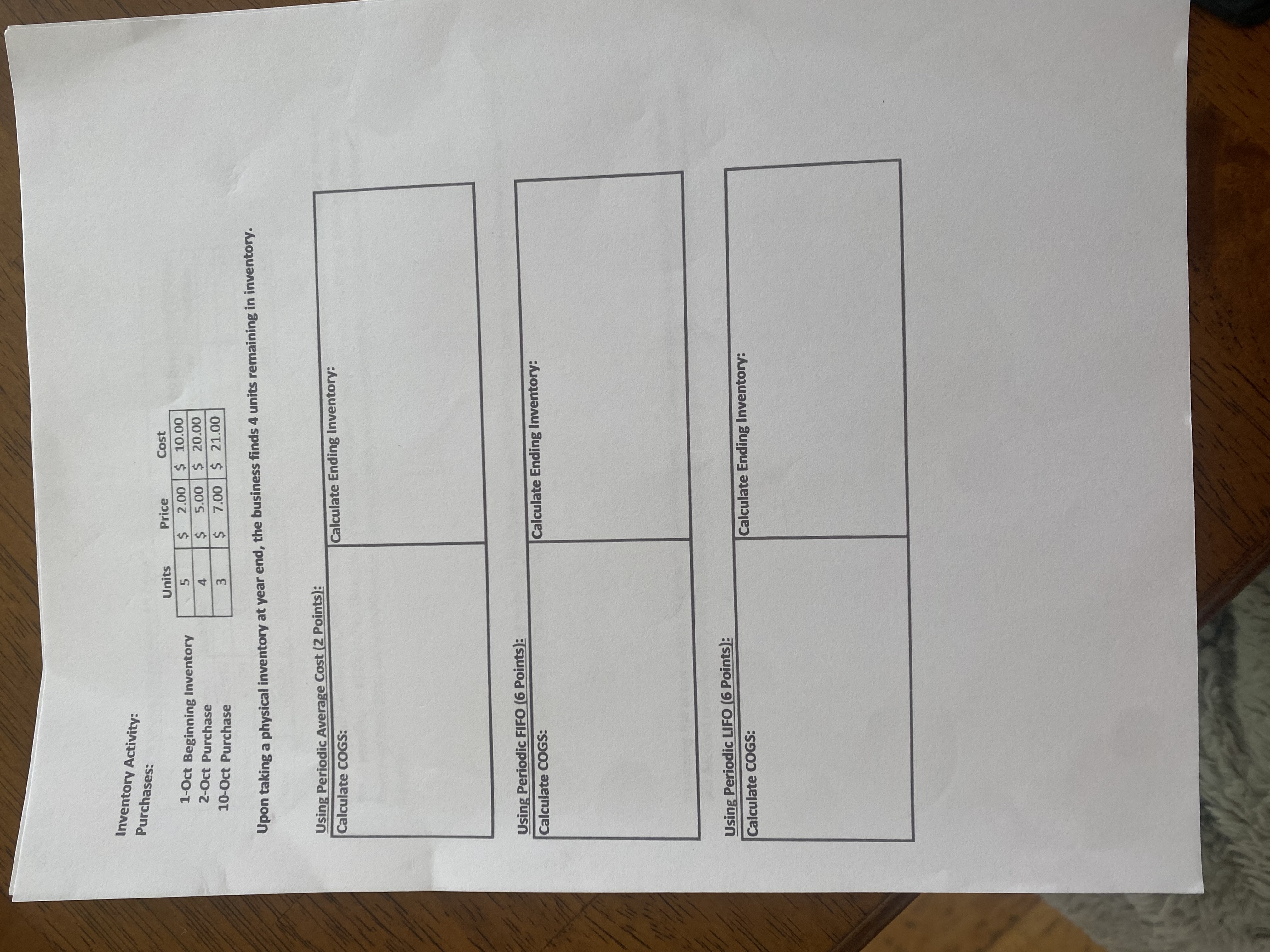 Solved Inventory Activity: Purchases: 1-Oct Beginning | Chegg.com