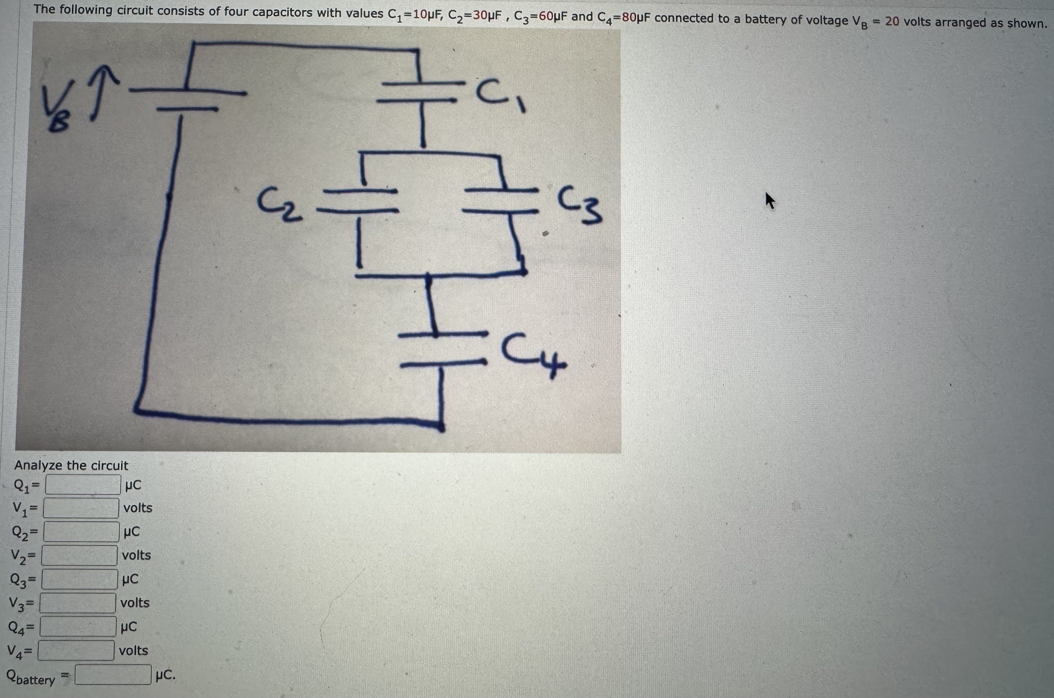 Solved The following circuit consists of four capacitors | Chegg.com