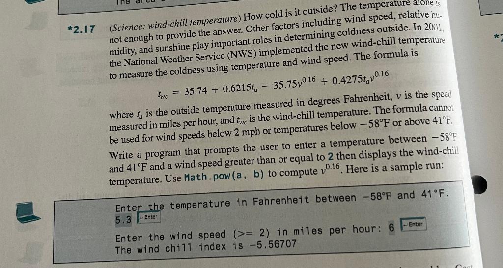 Solved 17 (Science: wind-chill temperature) How cold is it | Chegg.com