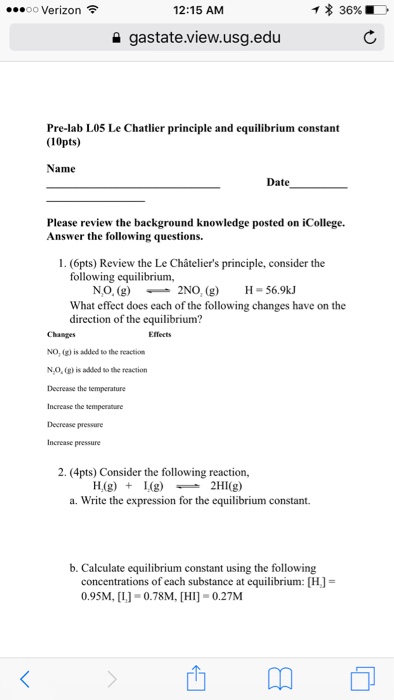 Solved Review the Le Chatelier's principle, consider the | Chegg.com