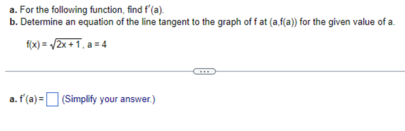 Solved a. For the function and point below, find f′(a). b. | Chegg.com