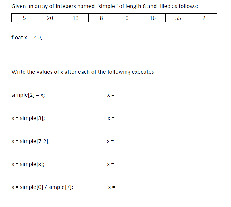 Solved Given an array of integers named "simple" of length 8 | Chegg.com
