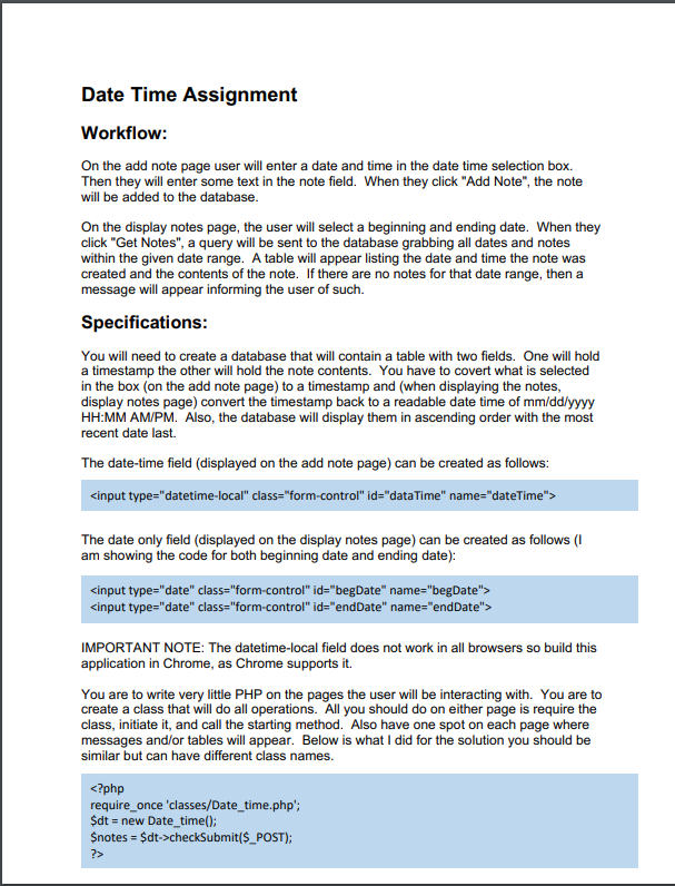 Solved Date Time Assignment Workflow: On the add note page | Chegg.com