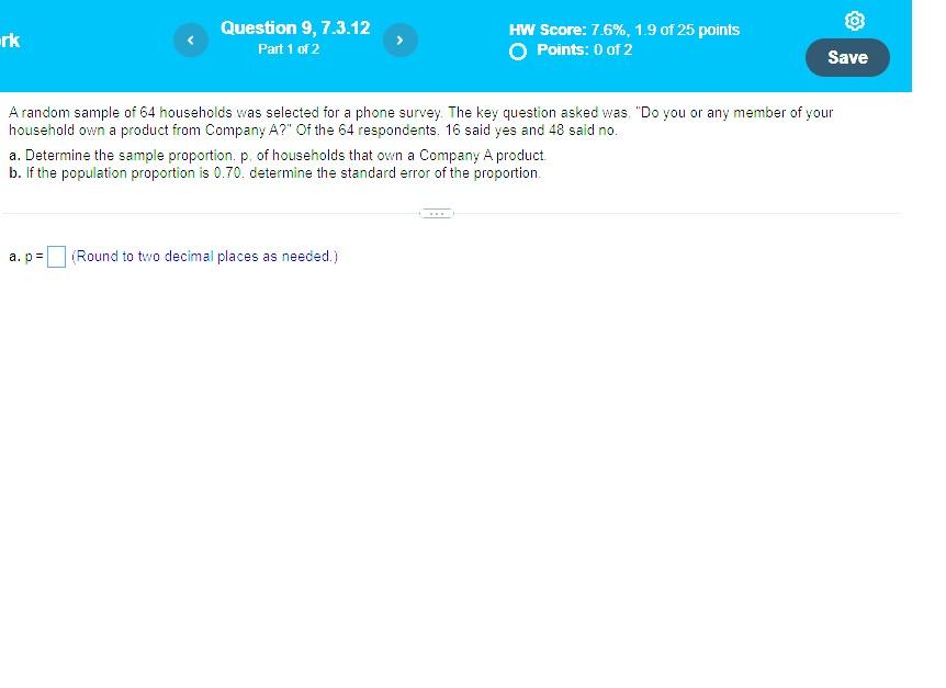 Solved A random sample of 64 households was selected for a | Chegg.com